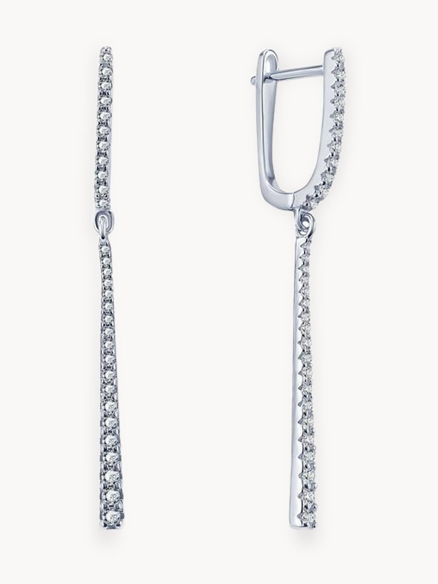 Серьги с подвесками, цепочки, серебро, 925 проба, родирование, фианит