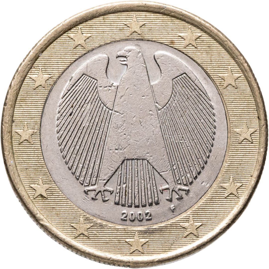 Германия 1 евро euro 2002 F, Биметалл, в сохранности VF-XF