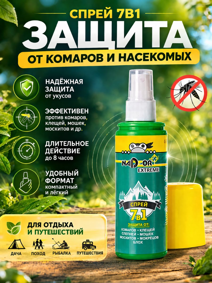 Спрей от Комаров и насекомых 7в1 Extreme, 90мл
