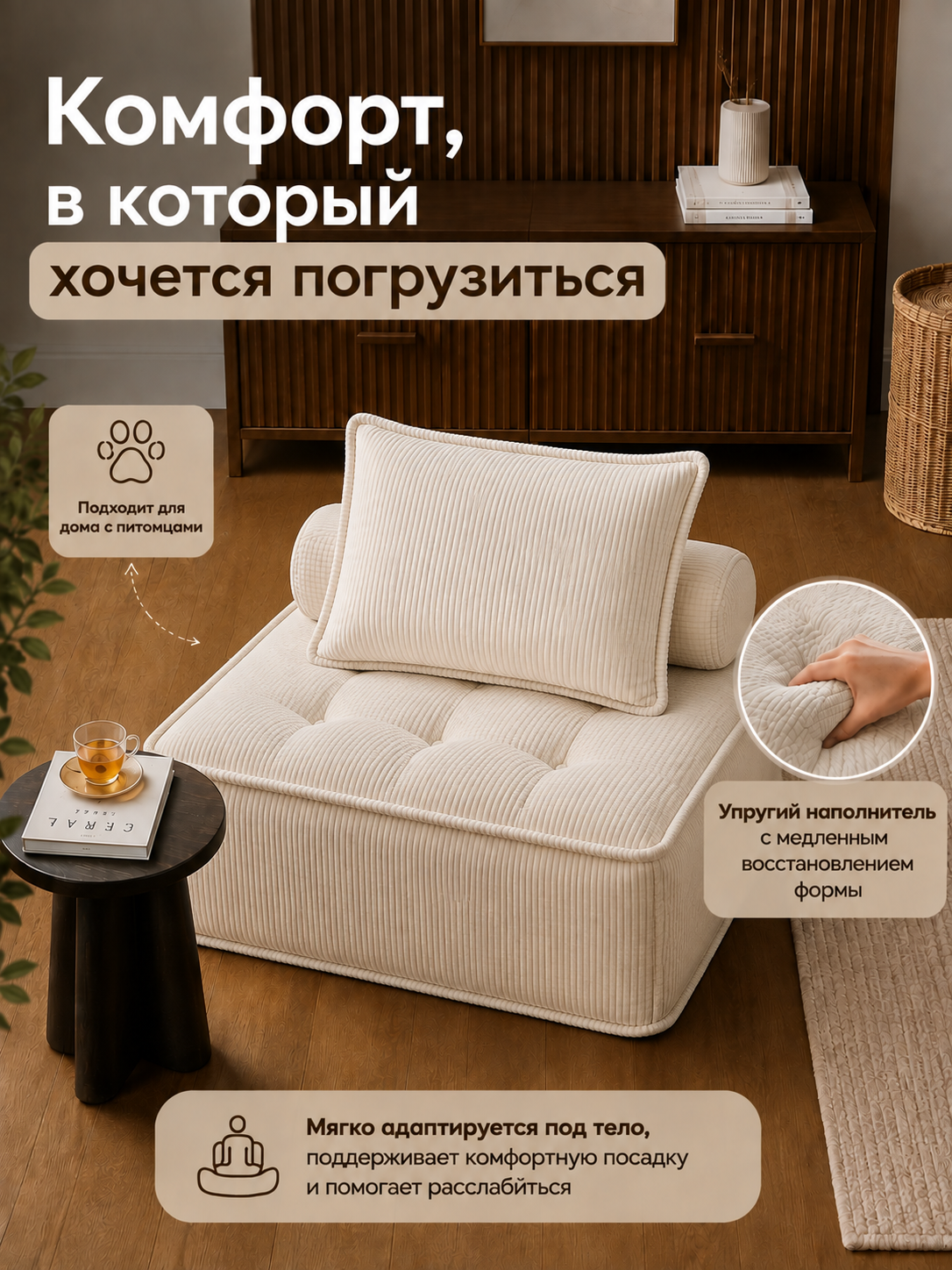 Диван-кровать YIKO, бескаркасный, антивандальный, съемный чехол