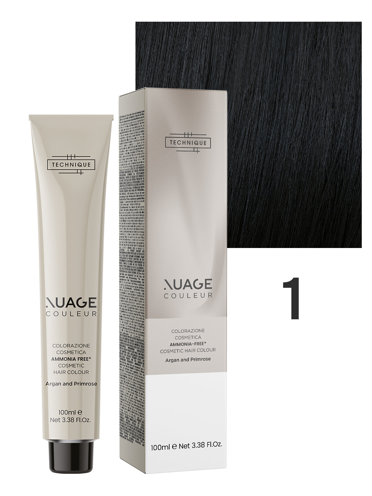 Крем - краска для волос профессиональная без аммиака Technique Nuage Ammonia Free Hair Color Cream 1 Черный, 100 мл