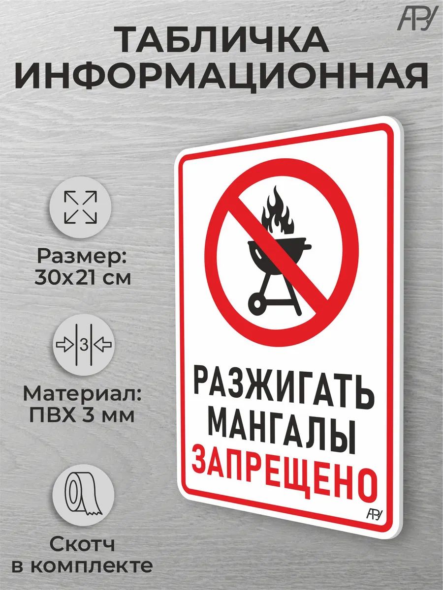 Табличка Разжигать мангалы запрещено на дверь и стену