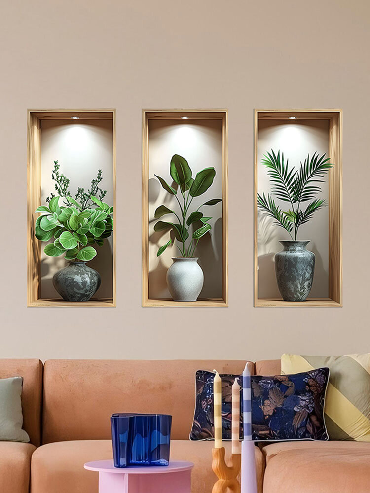 3D наклейки на стену "Суккуленты" — объемные, для кухни/спальни/балкона, декор без полива
