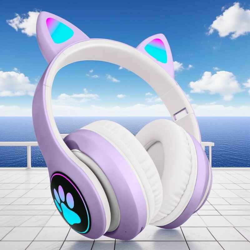 Беспроводная гарнитура с кошачьими ушками RGB 50мм для ПК/PS5/Xbox/Switch розовая