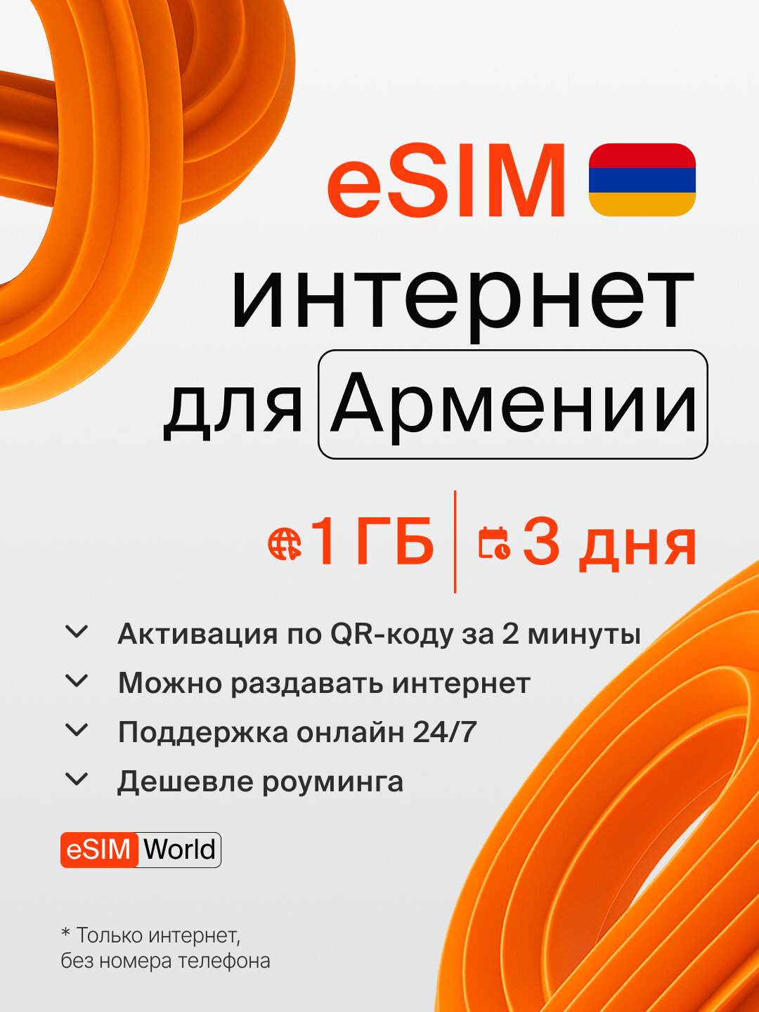 1 ГБ / 3 дня: Туристическая eSIM Армения интернет в Ереване и Гюмри