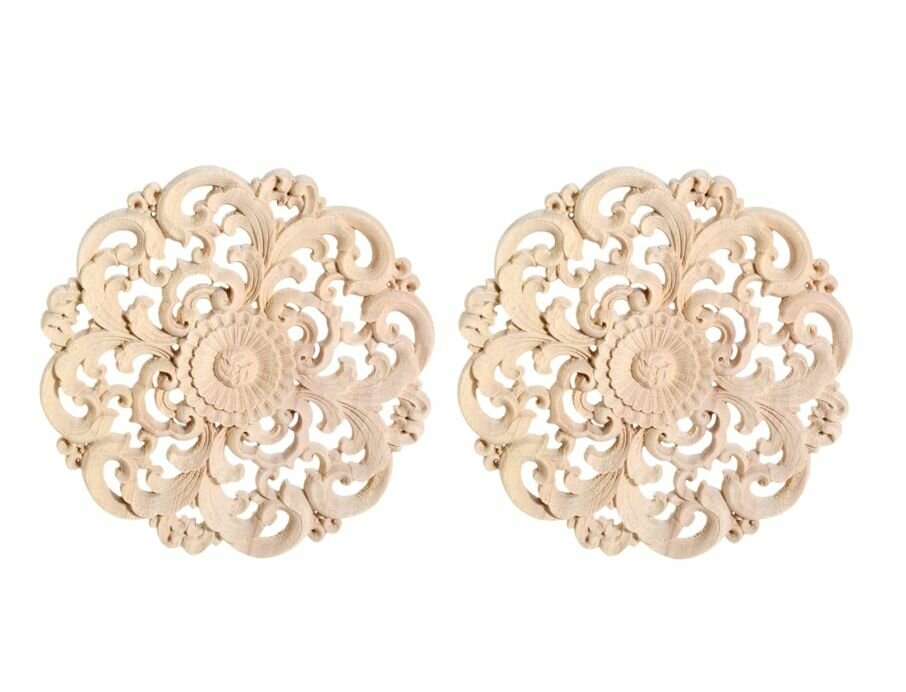 Резные деревянные накладки для мебели и декора: круглые неокрашенные аппликации для шкафов, зеркал, каминов и кроватей