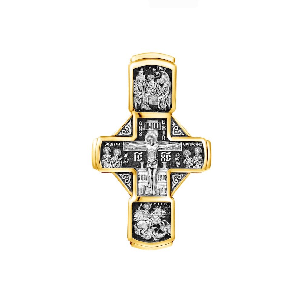 Крестик Даръ, серебро, 925 проба, чернение, золочение