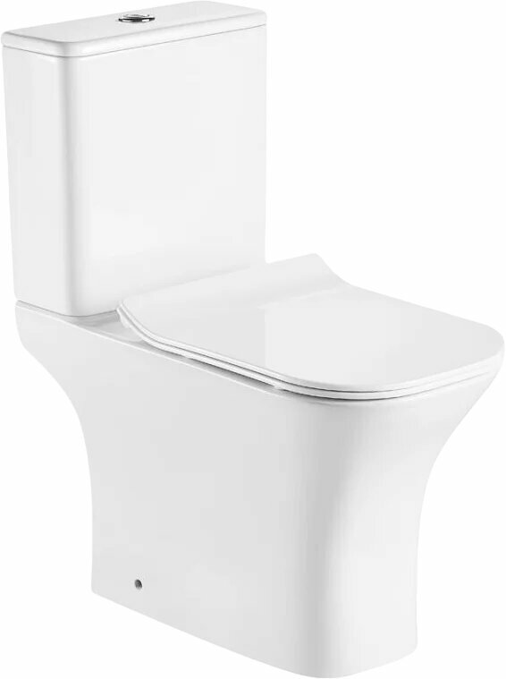 Унитаз-компакт напольный WesnaArt Kubus 103-KUB13 с микролифтом, безободковый, антивсплеск, фарфоровый, белый, глянцевый, прямоугольный, с нижним подводом, сиденье для унитаза в комплекте