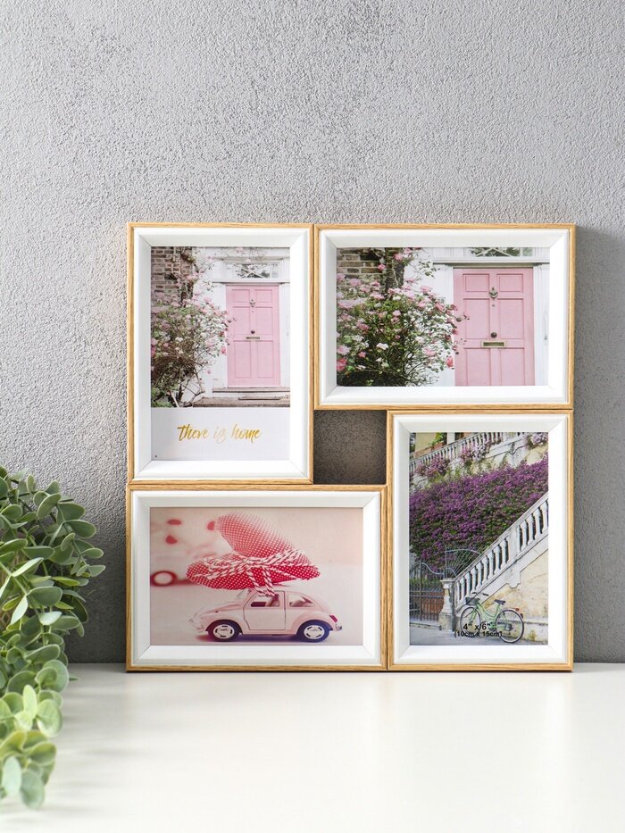 Фоторамка-коллаж на 4 фото 10×15 см «Двухцветная», пластик, под бук и белый, 30×30×2 см