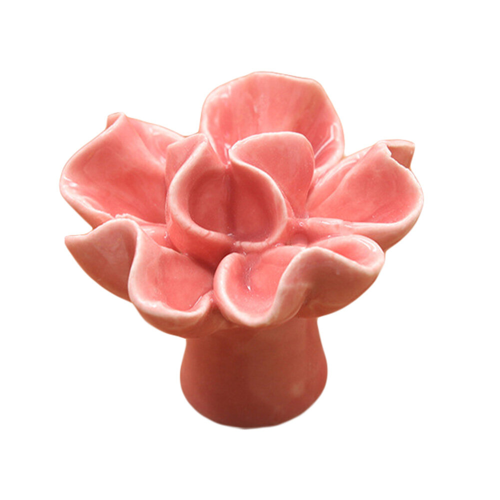 Керамическая дверная ручка в виде цветка для ящика, шкафа, гардероба, мебельная фурнитура (розовая)