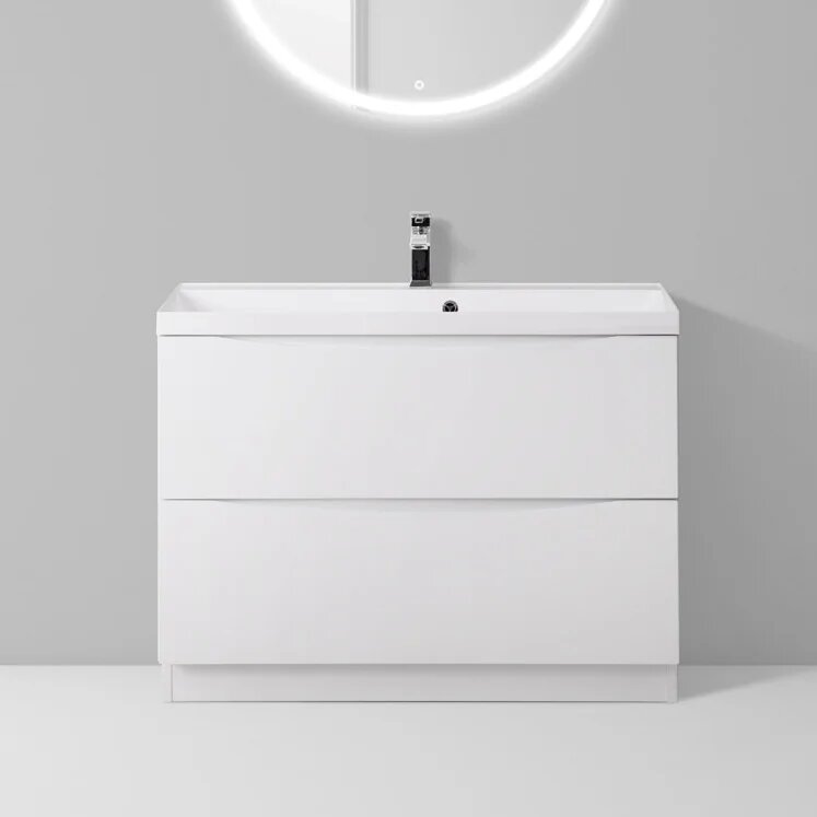 Тумба под раковину без столешницы BelBagno Marino 80 напольная, белая, глянцевая, из МДФ, тумба для ванной, с ящиками, с доводчиками