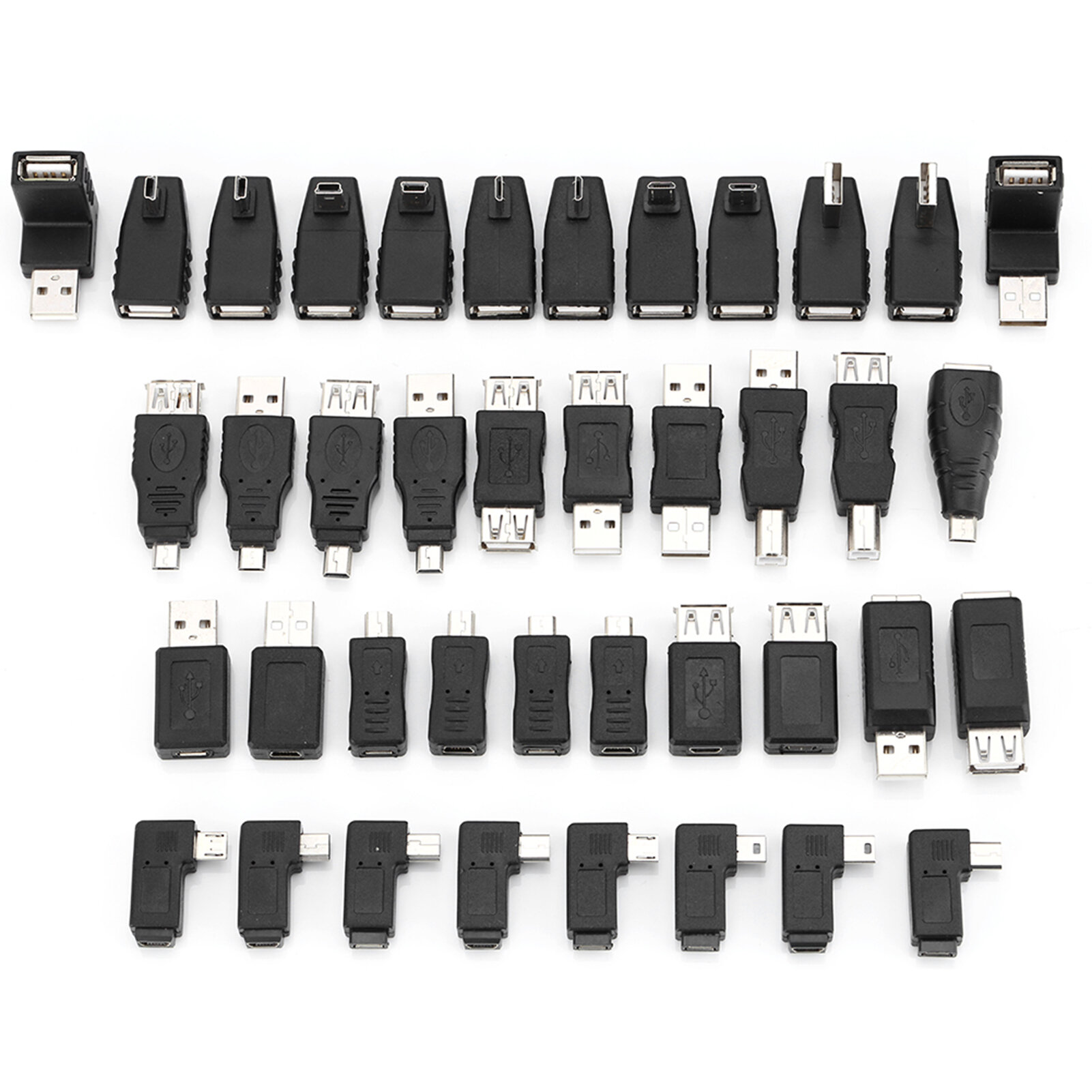 Пакет из 40 множественных адаптеров USB2.0 угловые мини -микро -тип -самец -конверторы самки преобразователей