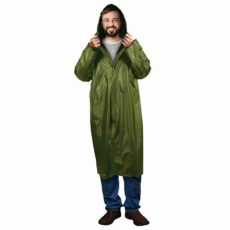 Дождевик-плащ хаки на кнопках виниловый сверхпрочный, размер 50-56, рост 170-185, грандмастер, 610937