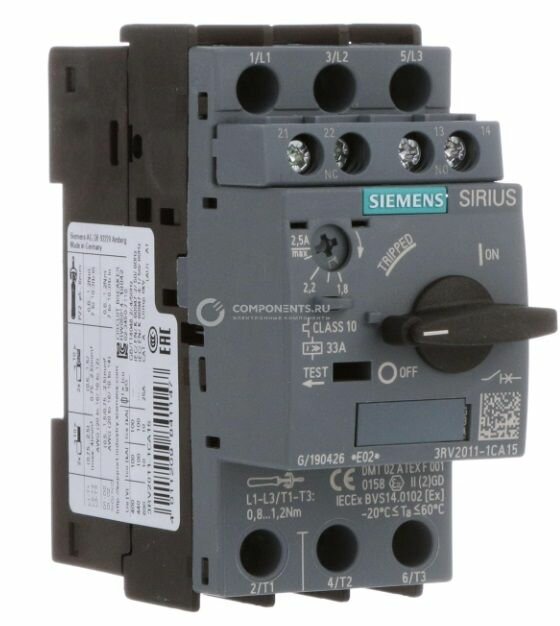 Выключатель автоматический для защиты электродвигателя Siemens 3RV2011-1CA15