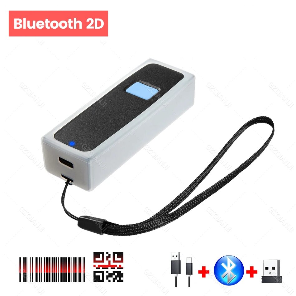 Мини Bluetooth 2D сканер штрих-кода 3-в-1 USB 2,4G Беспроводное соединение Считыватель QR-изображений PDF417 Сканирование экрана матрицы данных