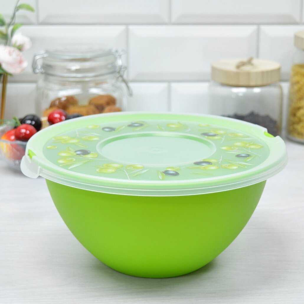 Миска 2л с крышкой 'Fresh', олива, для хранения и сервировки