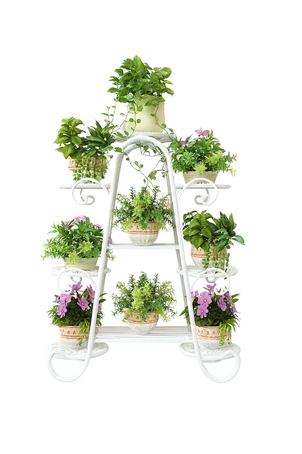 Металлическая подставка для цветов 104 84 23 см, этажерка-стойка, белая.