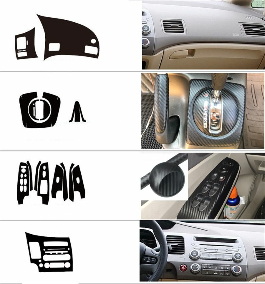 1 комплект для honda civic 2006-2011,3d-карбоновая текстура, декор для отделки салона автомобиля