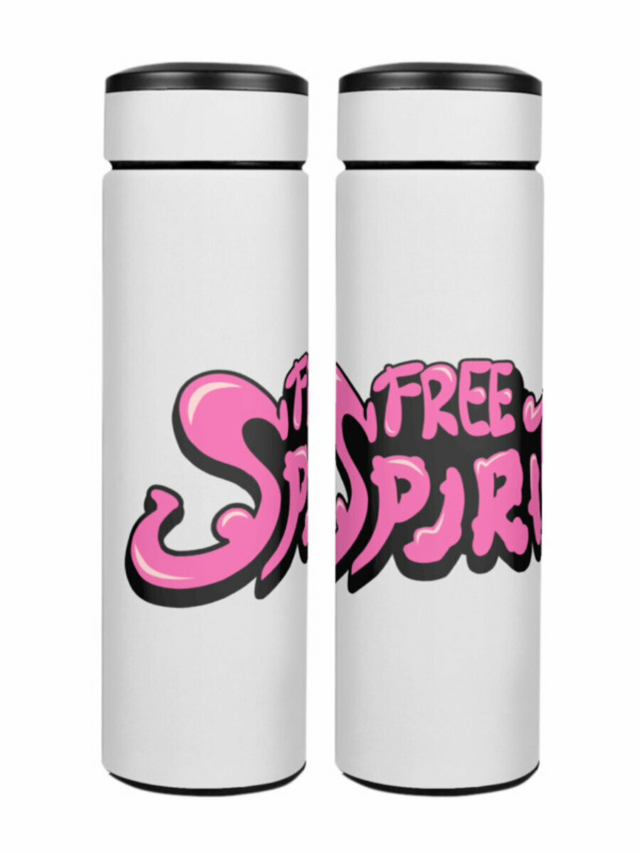 Термос «Граффити, Free Spirit, уличный стиль, урбан стиль» (белый)