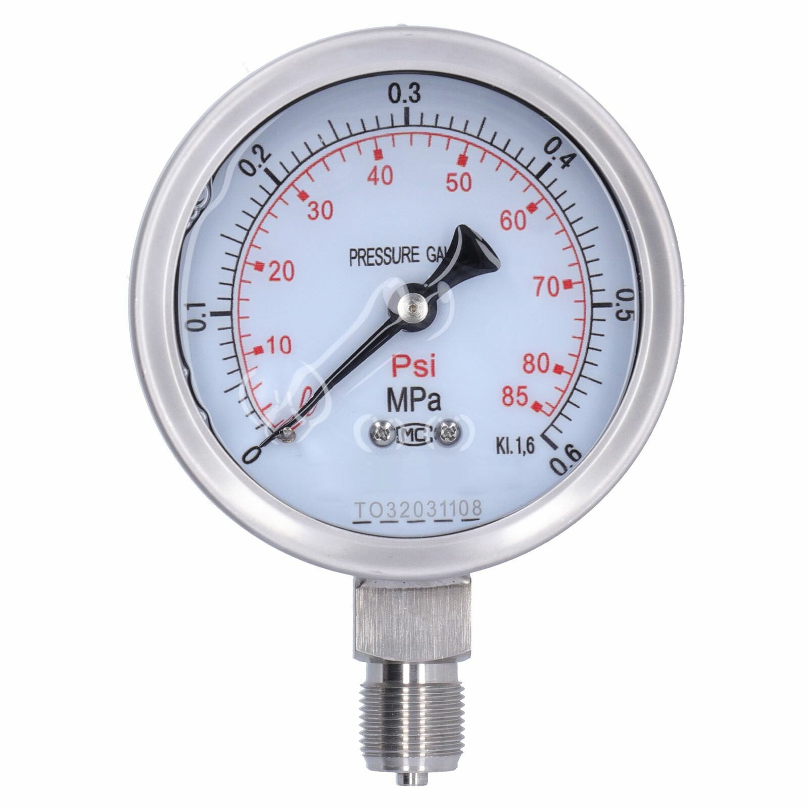 Ударопрочный манометр 0-0.6 МПа, нержавеющая сталь, M20x1.5