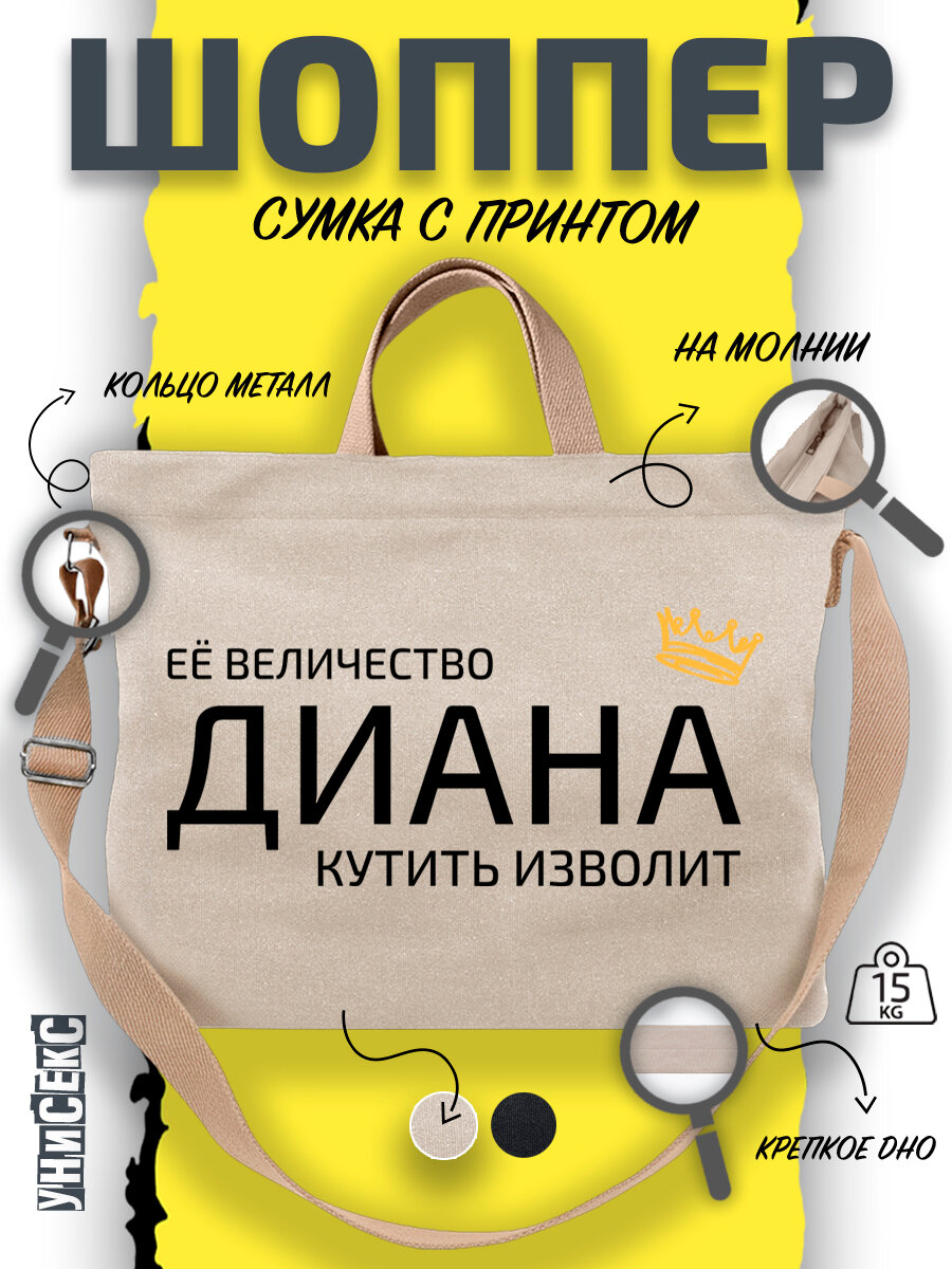 Сумка  шоппер y2k через плечо имя Диана с короной
