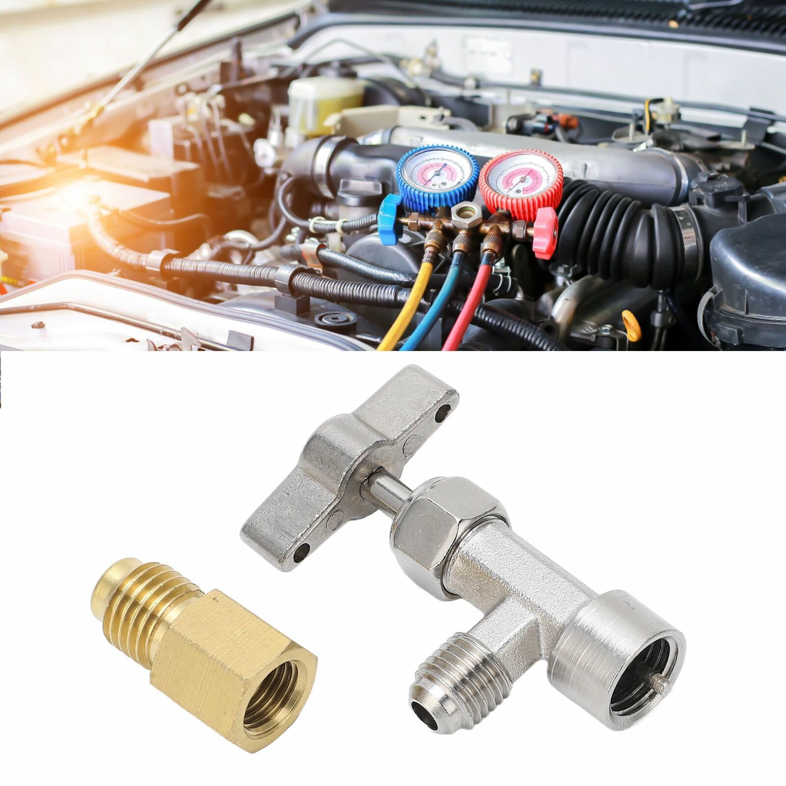 Самоуплотняющийся кран-клапан 1/4 дюйма 1/2 дюйма с резьбой, дозатор хладагента из нержавеющей стали, открывалка для банок с адаптером для шланга для автомобиля