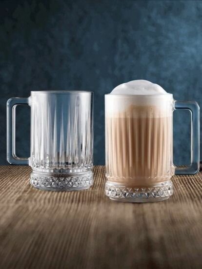 Набор кружек, чашек с ручкой Pasabahce "Элизия" 2 шт, 250 мл. Закаленное, ударопрочное стекло, для чая, кофе, горячих напитков. Турция