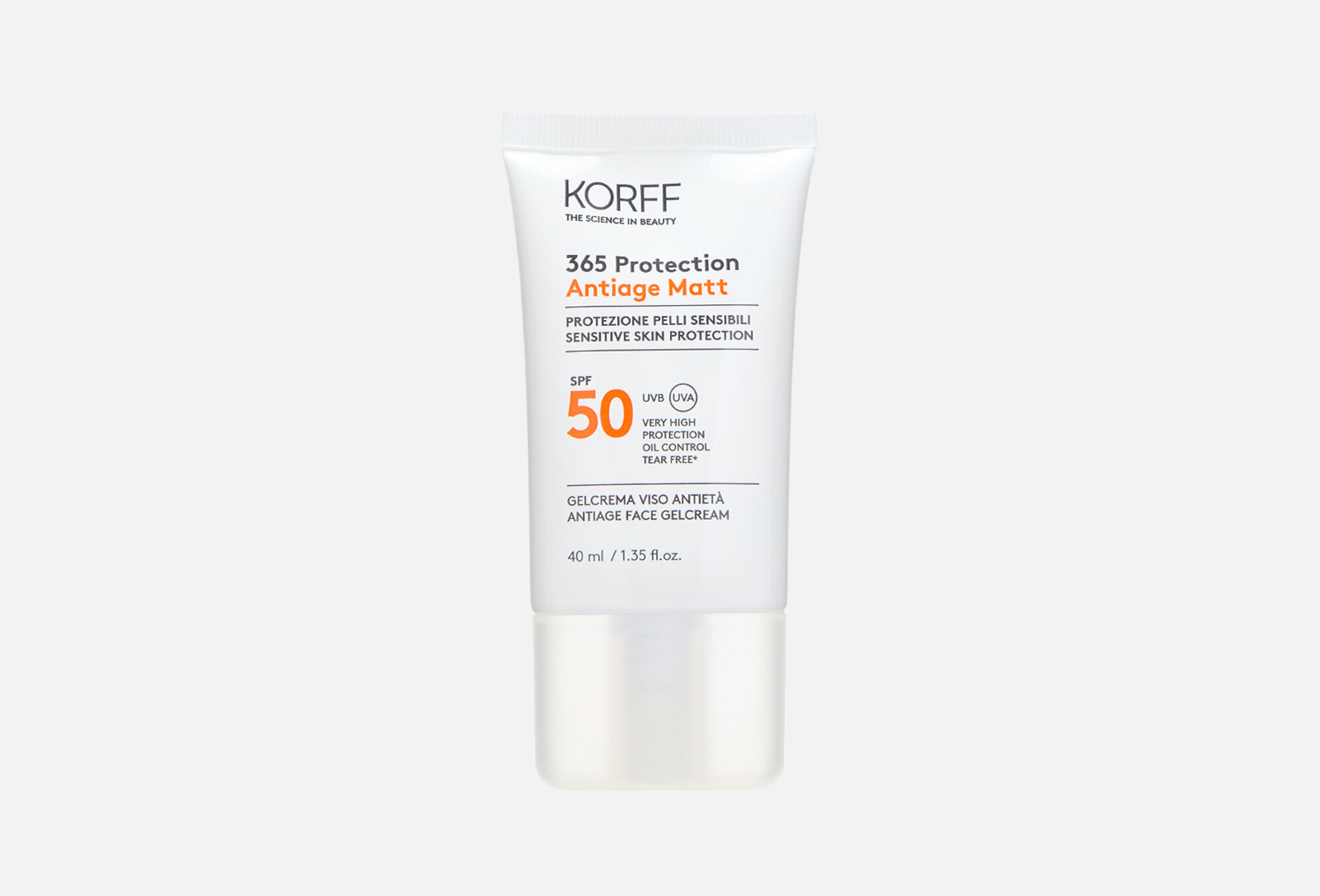 Матирующий солнцезащитный гель-крем для лица SPF50 KORFF 365 Protection Antiage 40 мл