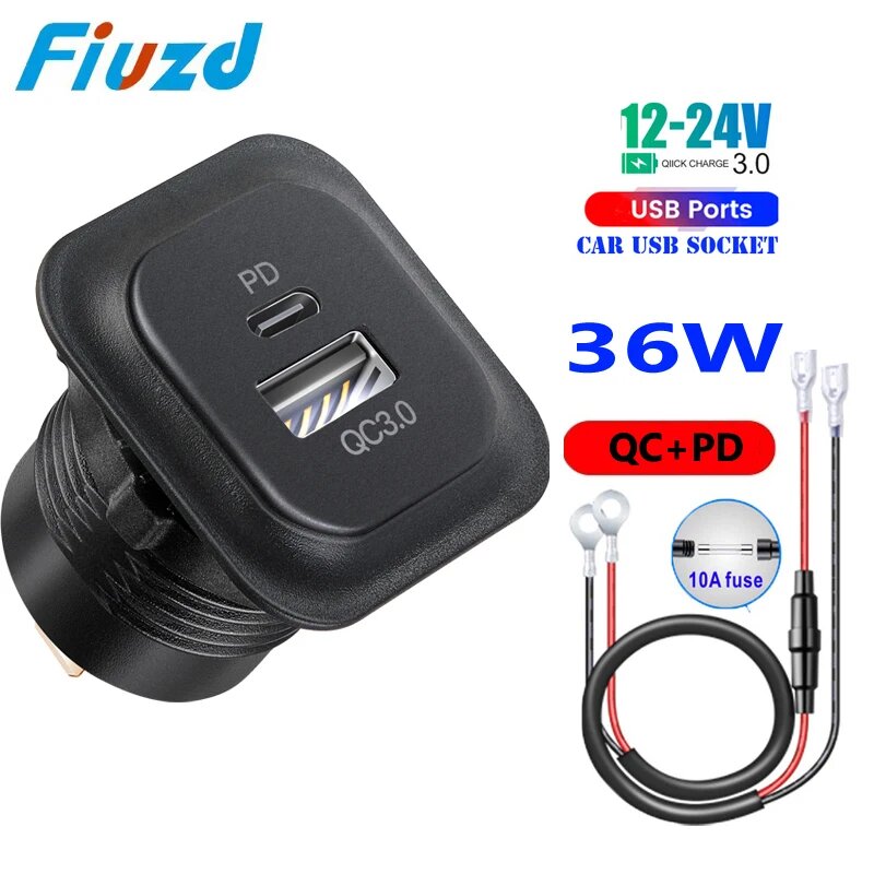 Автомобильная розетка 12 В, автомобильное зарядное устройство типа c, быстрая зарядка, USB-разъем, адаптер QC3.0 для автомобилей 12 В/24 В, лодок, мотоциклов, лодок, автофургонов 004