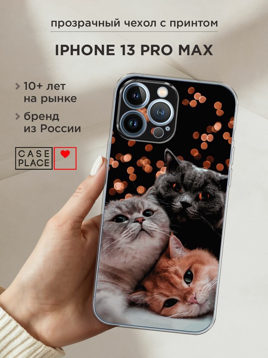 Чехол на Apple iPhone 13 Pro Max / Айфон 13 Про Макс с принтом "Кошачьи обнимашки"