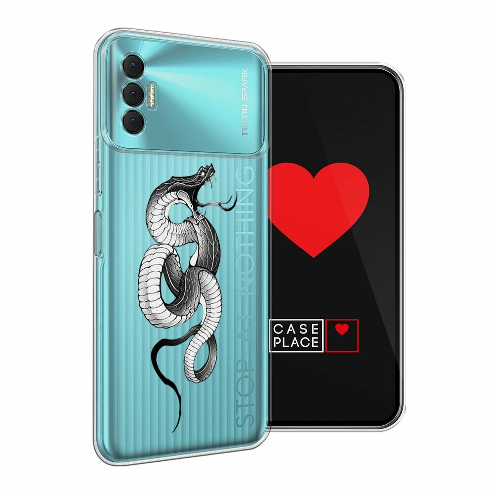 Чехол на Tecno Spark 8P / Техно Спарк 8P с принтом Монохромная змея рисунок, прозрачный — фото 1