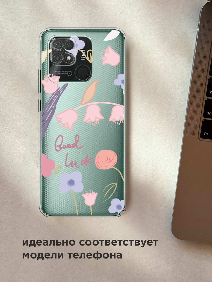Чехол на Xiaomi Redmi 10C / Сяоми Редми 10C с принтом "Lucky flowers", прозрачный — фото 1