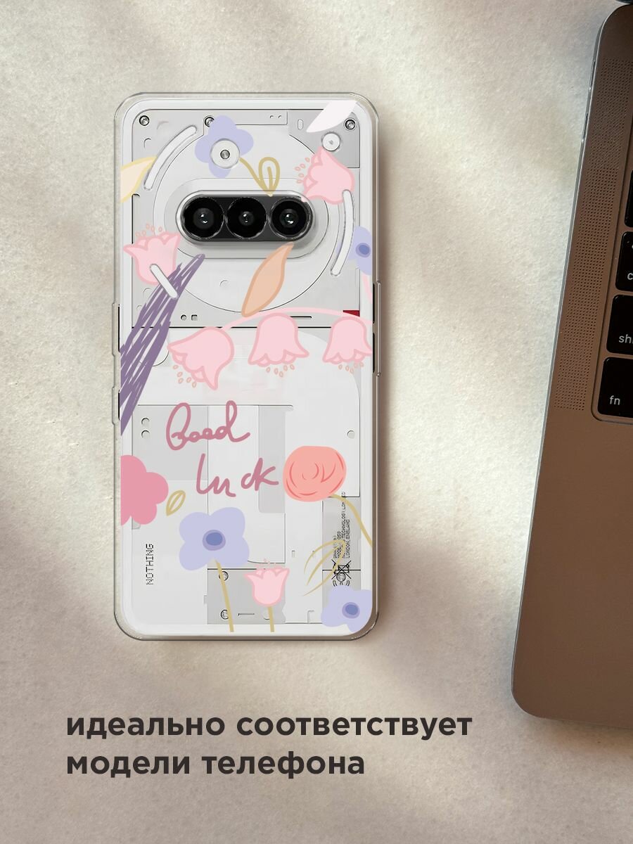 Чехол на Nothing Phone 3a / Нотинг Фон 3а с принтом "Lucky flowers", прозрачный — фото 1