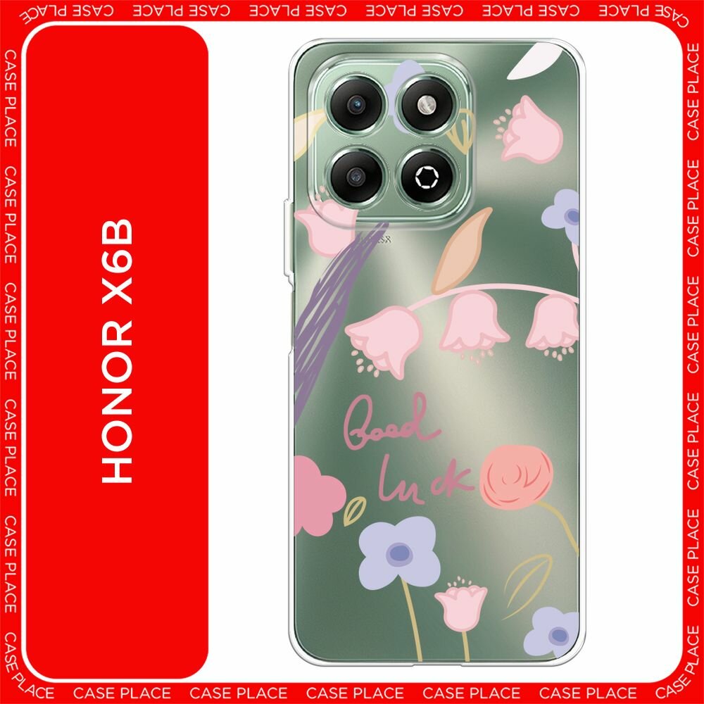 Чехол на Honor X6b / Хонор X6b с принтом "Lucky flowers", прозрачный