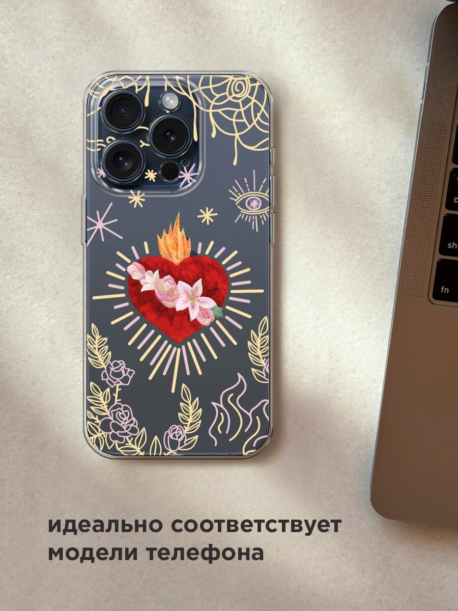 Чехол на Apple iPhone 15 Pro / Айфон 15 Про с принтом "Сердце в цветах", прозрачный — фото 1