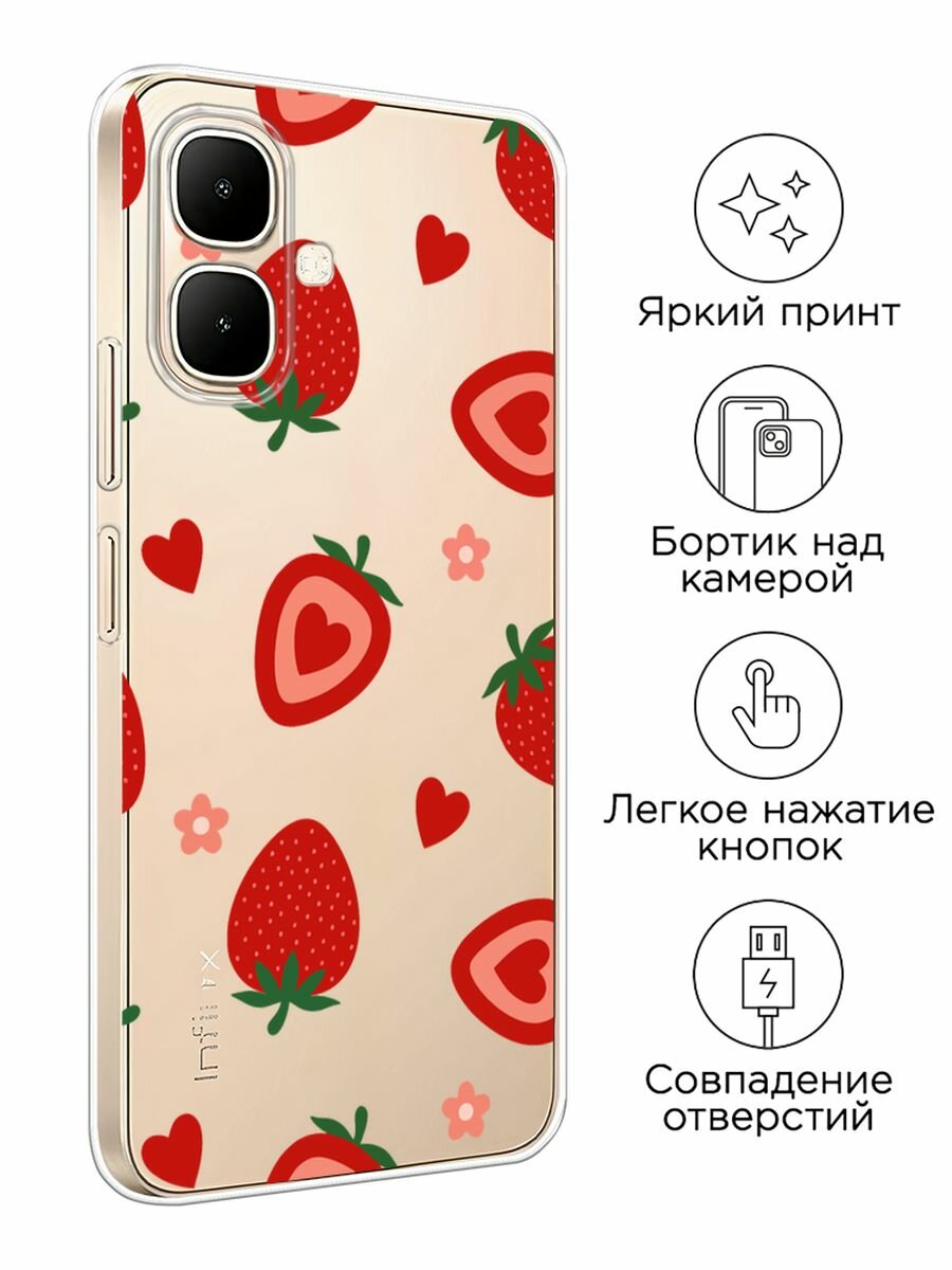 Чехол на Infinix Smart 10 / Инфиникс Смарт 10 с принтом "Heart strawberries 2 - 14 февраля", прозрачный — фото 1
