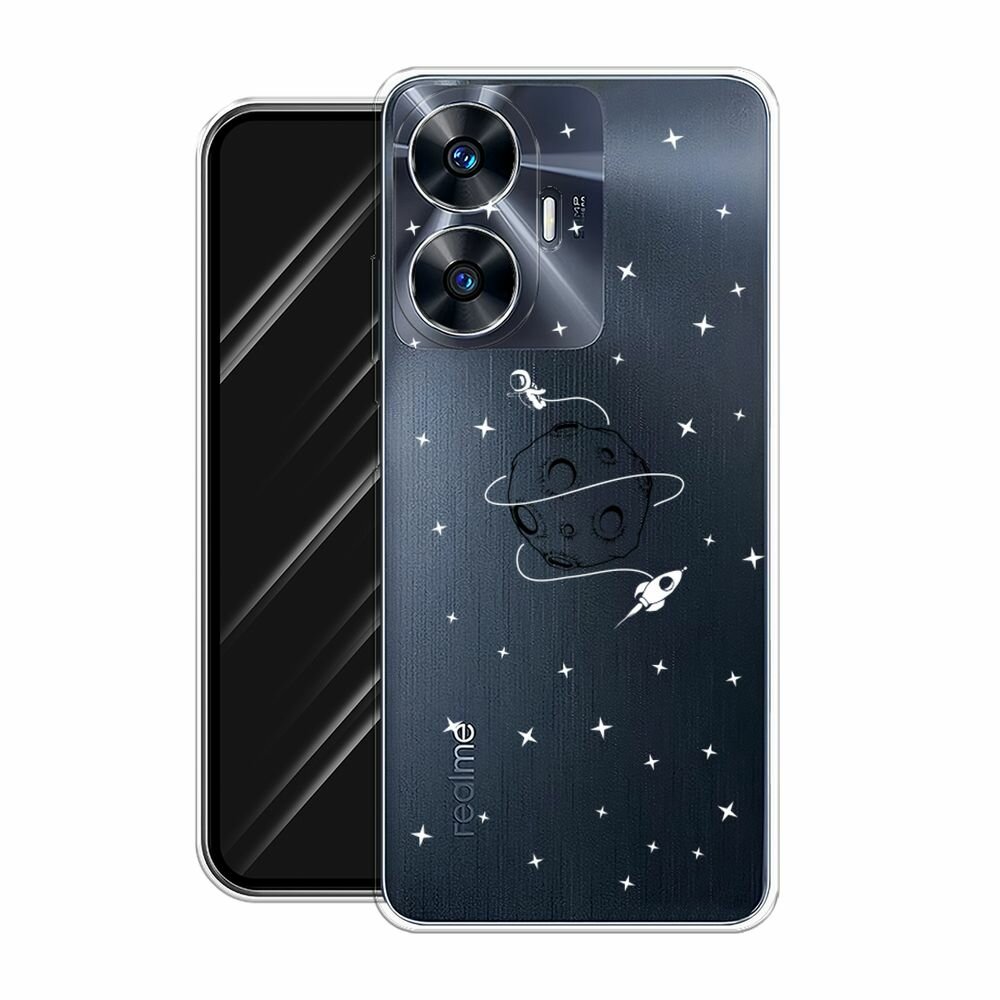 Чехол на Realme C55 / Реалми C55 с принтом "Полет вокруг луны", прозрачный — фото 1