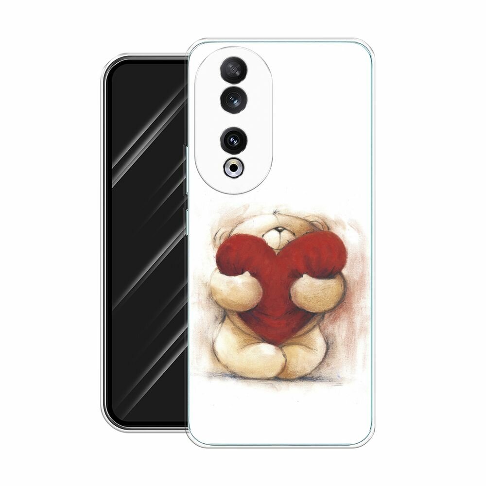 Силиконовый чехол на Honor 90 / Хонор 90 с принтом "Мишка с сердцем 1" — фото 1