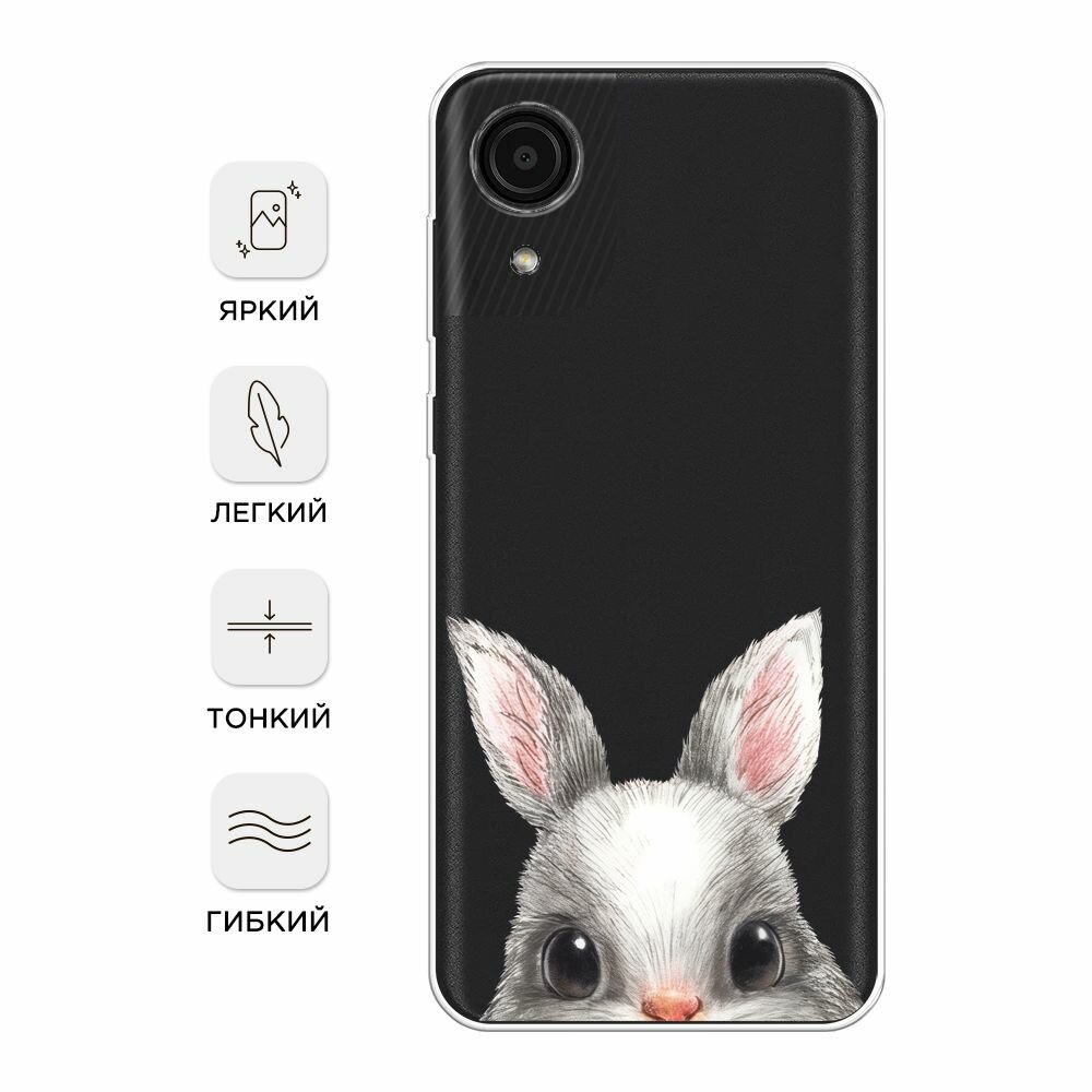 Чехол на Samsung Galaxy A03 Core / Самсунг Галакси А03 Core с принтом "Карандашный кролик 2 - 8 марта", прозрачный — фото 1