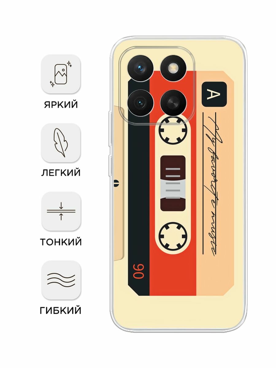 Силиконовый чехол на Honor X8c / Хонор X8c с принтом "Бежевая кассета" — фото 1