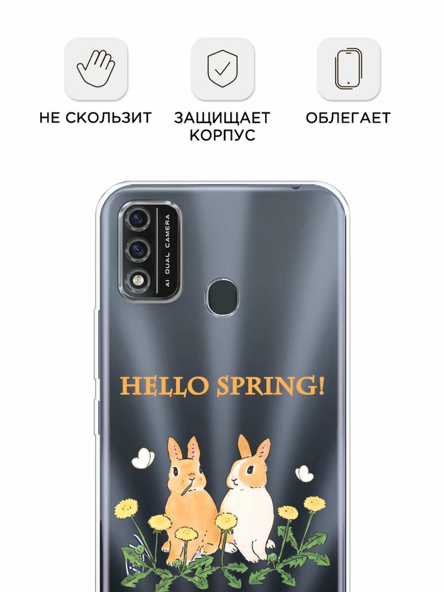 Чехол на Itel A48 / Ител А48 с принтом "Весенние кролики", прозрачный — фото 1