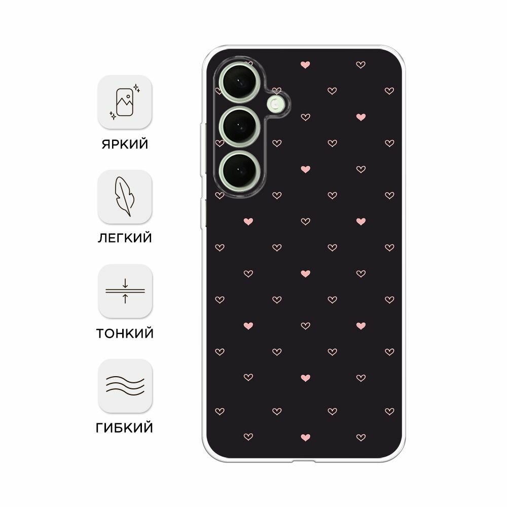 Чехол на Samsung Galaxy S25 Plus / Самсунг S25 Плюс с принтом "Черный фон и сердечки" — фото 1