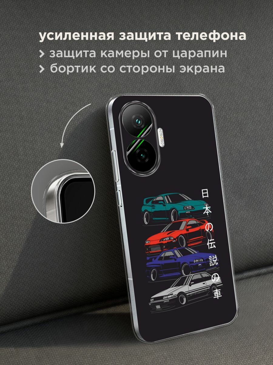 Силиконовый чехол на Poco F7 / Поко F7 с принтом "JDM Legend cars" — фото 1