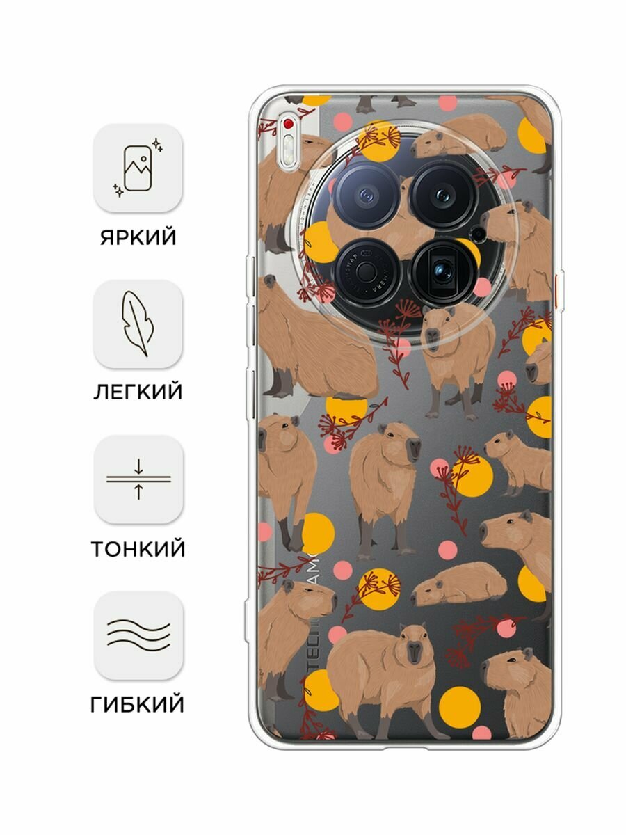 Чехол на Tecno Camon 40 Premier / Текно Камон 40 Премьер с принтом "Капибара паттерн", прозрачный — фото 1