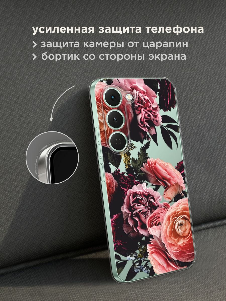 Чехол на Tecno Spark 40 Pro / Текно Спарк 40 Про с принтом "Бордовые винтажные цветы", прозрачный — фото 1