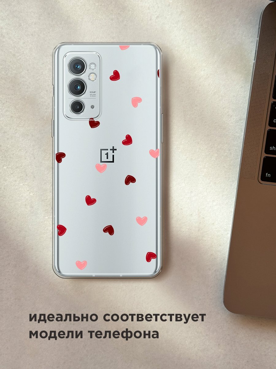 Чехол на OnePlus 9RT / ВанПлас 9RT с принтом "Бордовые сердечки 2" — фото 1