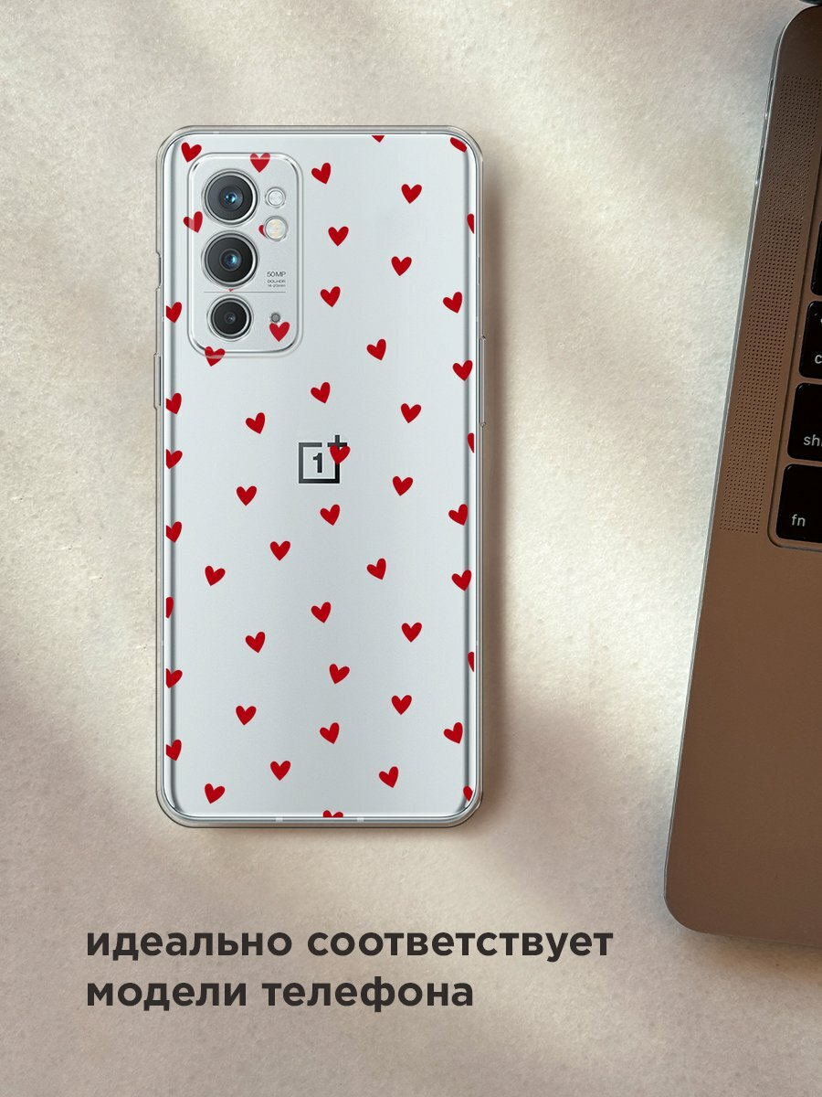 Чехол на OnePlus 9RT / ВанПлас 9RT с принтом "Red hearts", прозрачный — фото 1