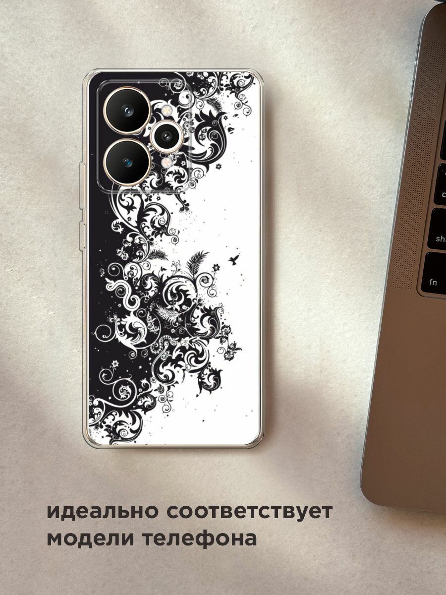 Силиконовый чехол на Realme 15 / Реалми 15 с принтом "Черно белый узор" — фото 1