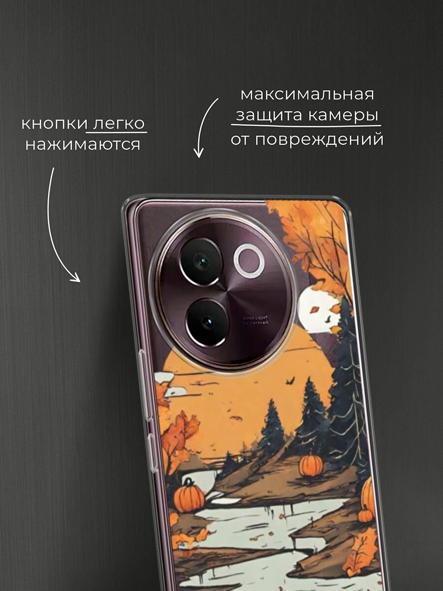 Чехол на Vivo V30e / Виво В30е с принтом "Осенний лесной уголок", прозрачный — фото 1