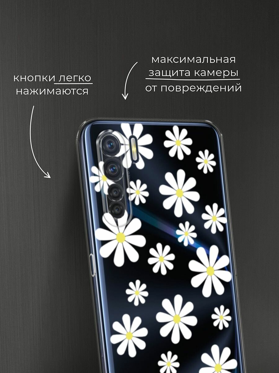 Чехол на Oppo A91/Reno 3 / Оппо A91/Рено 3 с принтом "Большие ромашки", прозрачный — фото 1